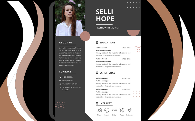 Black and Brown Minimalist Fashion Designer Resume template