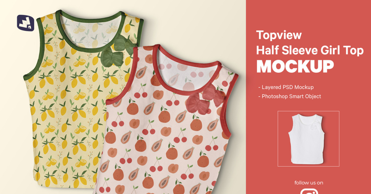Topview Half Sleeve Girl Top Mockup #269639 - TemplateMonster