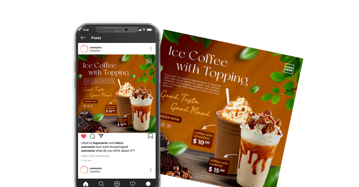 Instagram social media post ice coffee - TemplateMonster