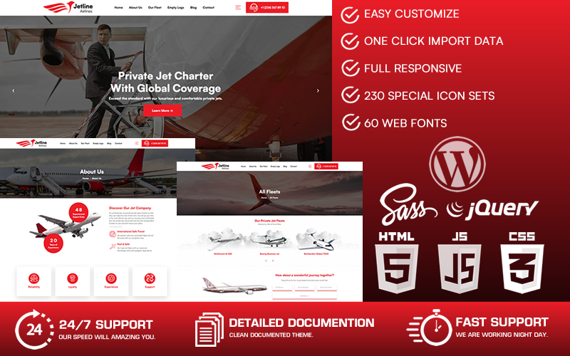 Jetline - Airlines WordPress Theme #270330 - TemplateMonster