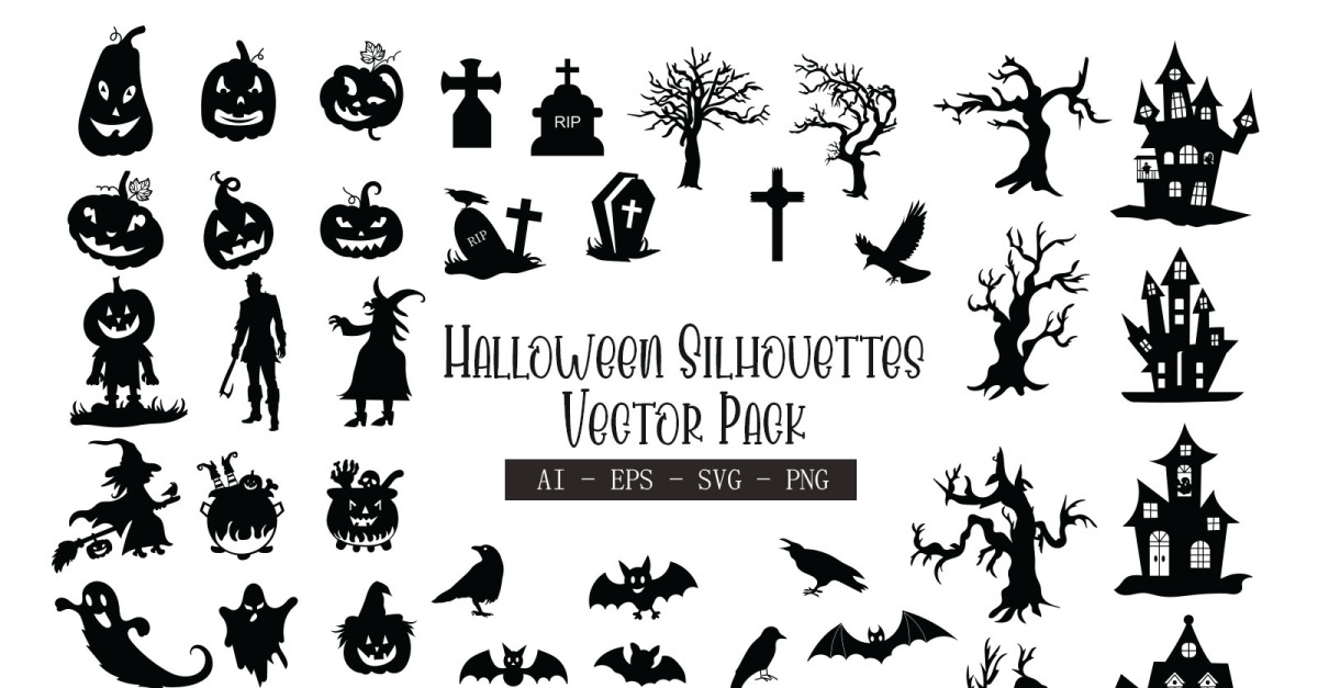 47 Halloweeen Silhouettes Pack - Halloween Vectors