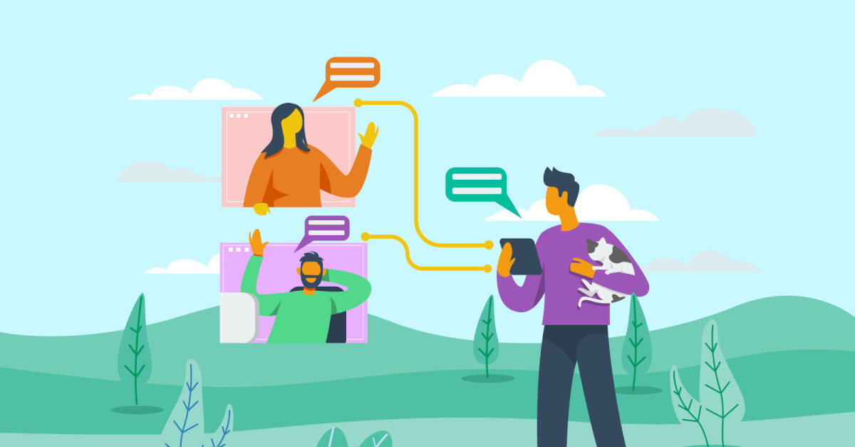 Chatten mit Freunden online kostenlose Illustration Konzept Vektor