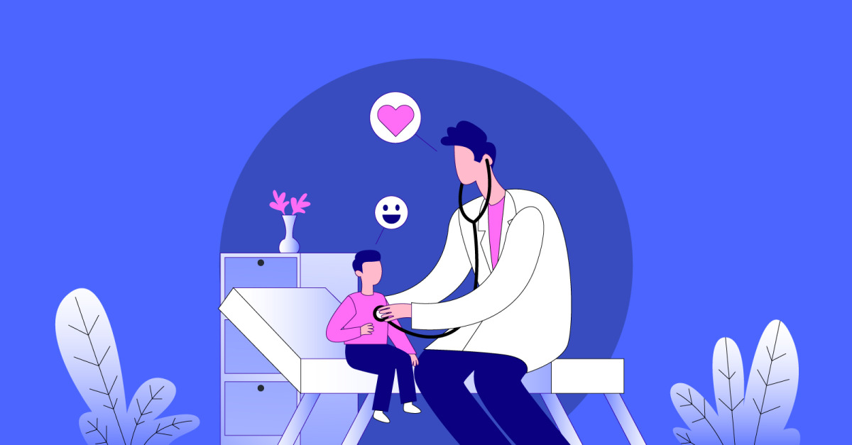 Children's Doctor Checking Heartbeat Free Illustration Concept Vector