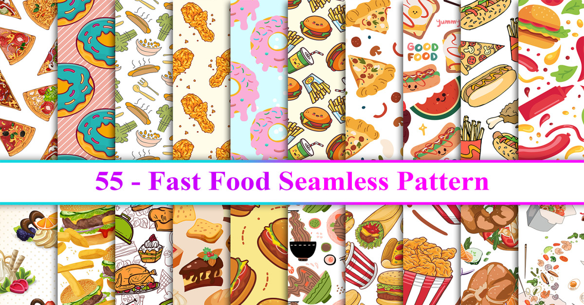 Fast Food Seamless Pattern, Fast Food Background
