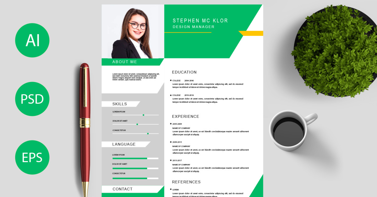 Printable Resume Template- Job Application Design Manager
