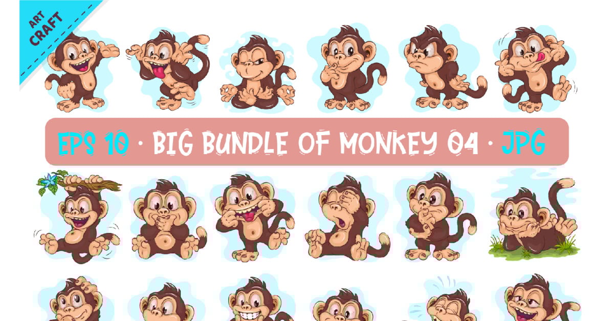 Big Bundle of Cartoon Monkeys 04. Crafting, Sublimation.