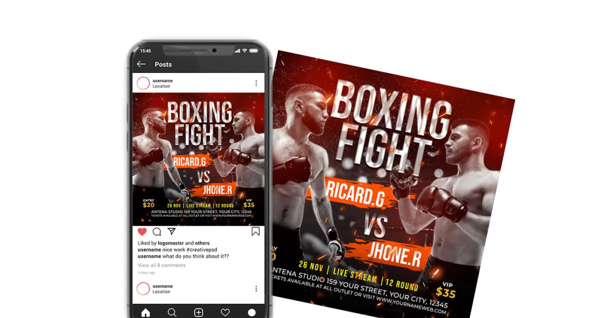 Instagram post social media fight boxing - TemplateMonster
