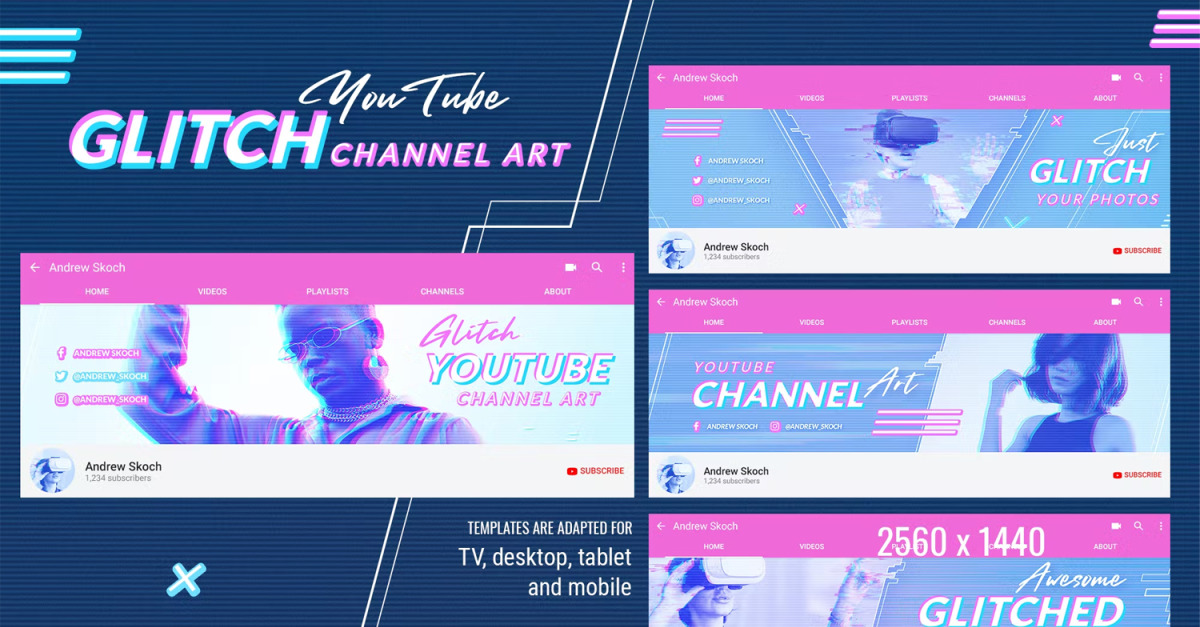 Glitch YouTube Channel Art #273743 - TemplateMonster