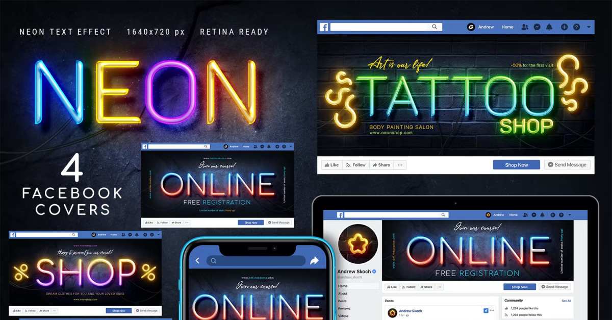 Neon Facebook Covers - 4 PSD #273749 - TemplateMonster