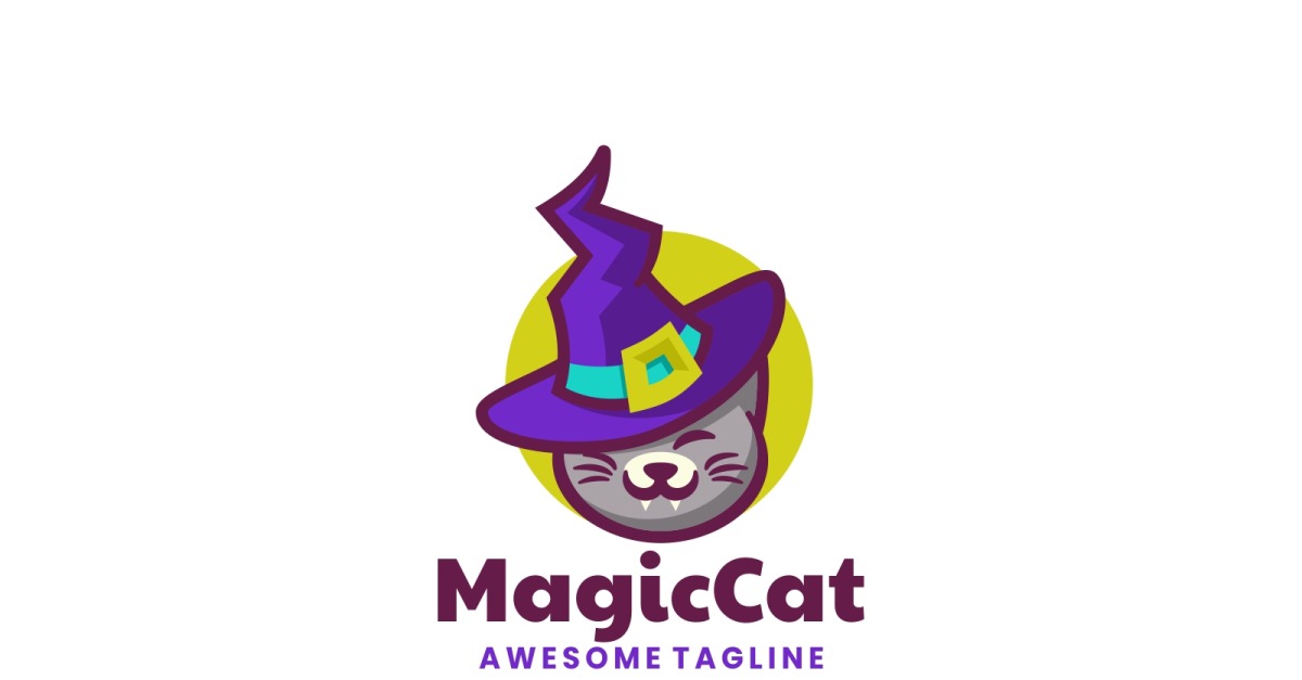Logo de dessin animé de mascotte de chat magique