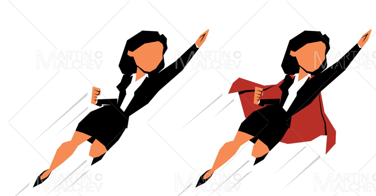 Business Woman Flying Up on White Vector Illustration