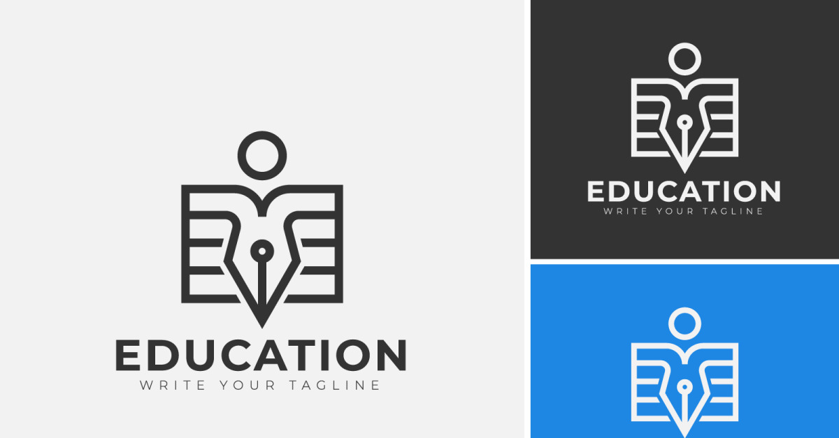Minimal Eğitim Logo Tasarım Şablonu. Mezuniyet, Kalem, Kalem, Kitap ...