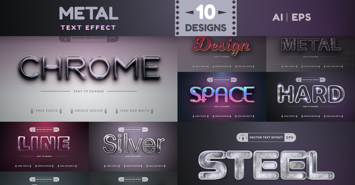 Set 10 Editable Text Effects | Font Styles, Design Illustration