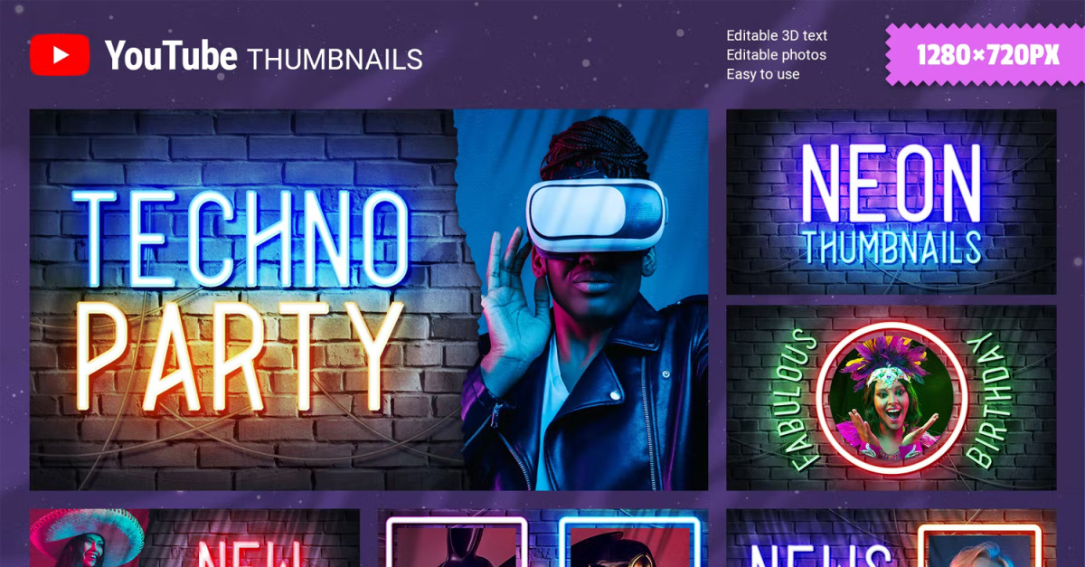 Neon YouTube Thumbnails Templates #274673 - TemplateMonster