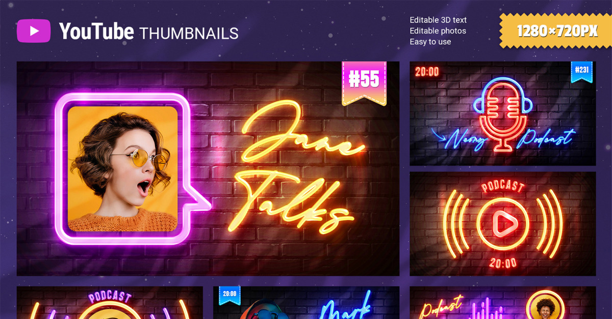 Neon Podcast YouTube Thumbnails #275644 - TemplateMonster