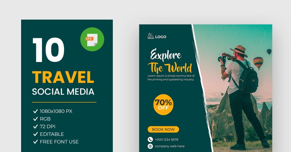 Travel Tour Social Media Facebook Instagram Post Bundle