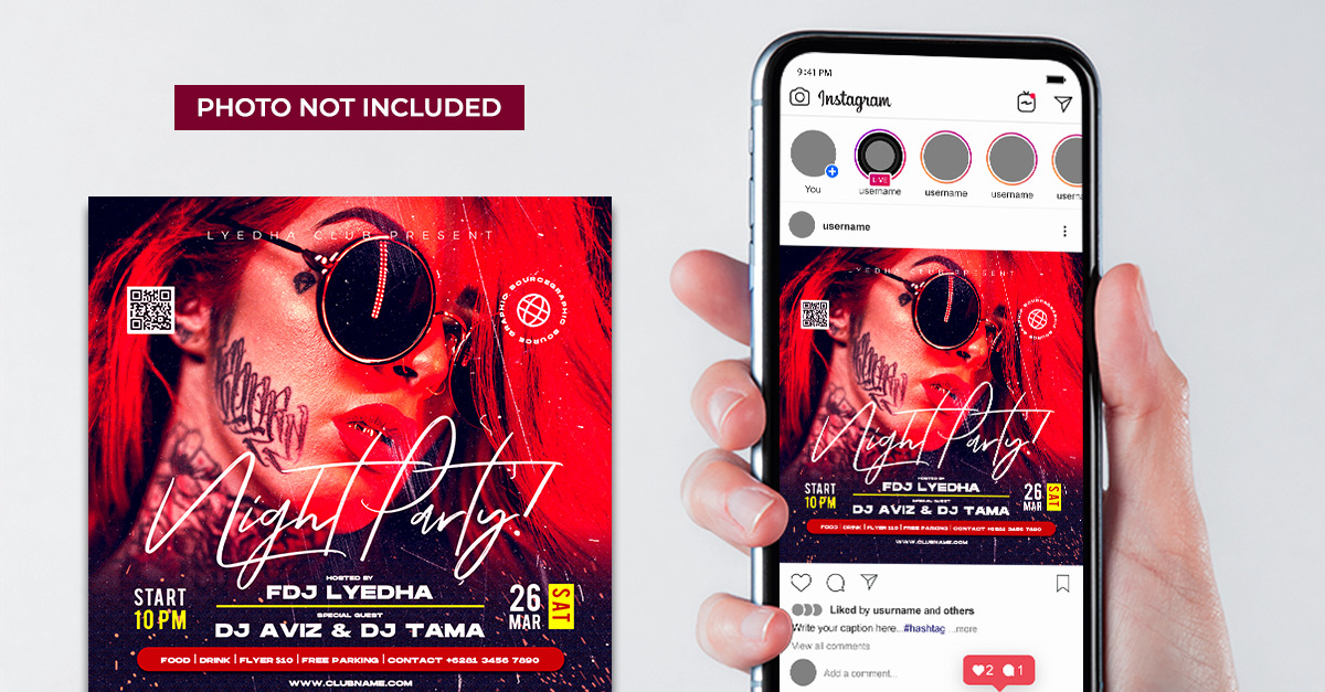 Red Night Club Dj Party Flyer Social Media Post And Web Banner