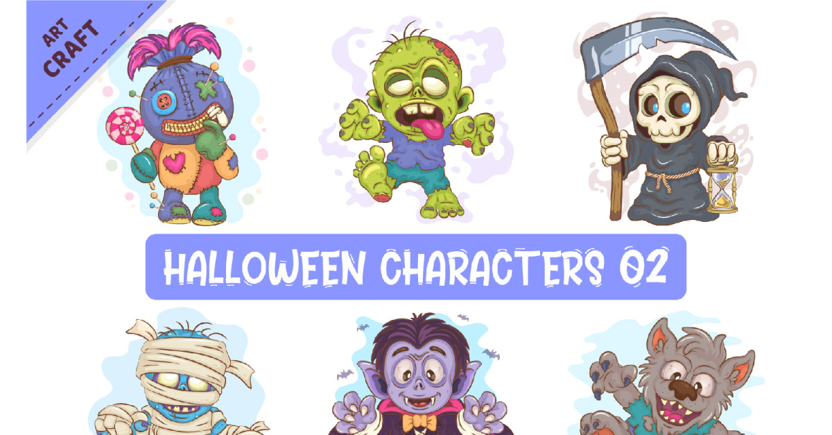 Bundle of Halloween Characters 02. Clipart. - TemplateMonster