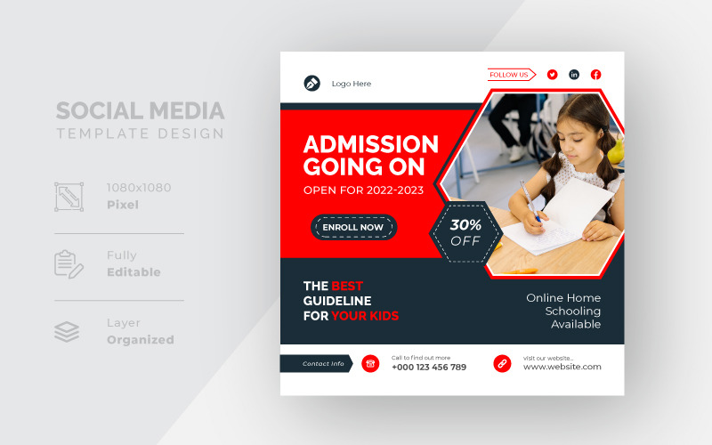 School Admission Social Media Post Template Design