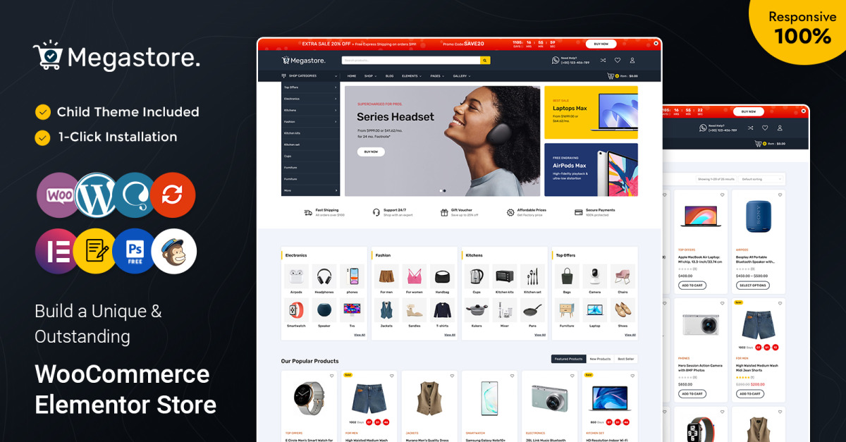 Megastore - Thème réactif polyvalent Elementor WooCommerce
