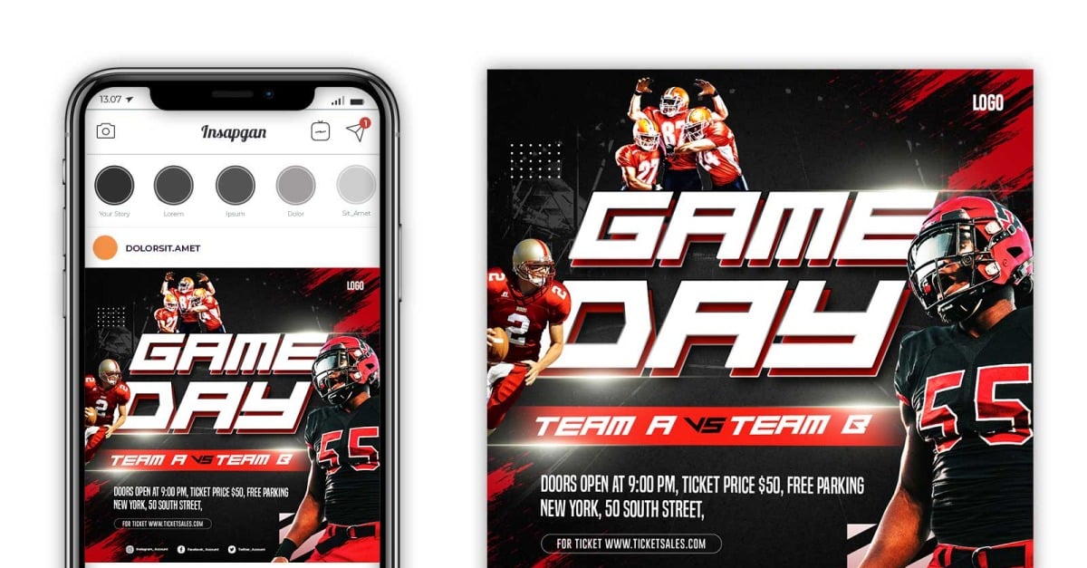 Nfl American football social media flyer post