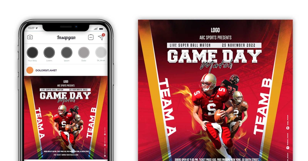 Nfl American football social media flyer template