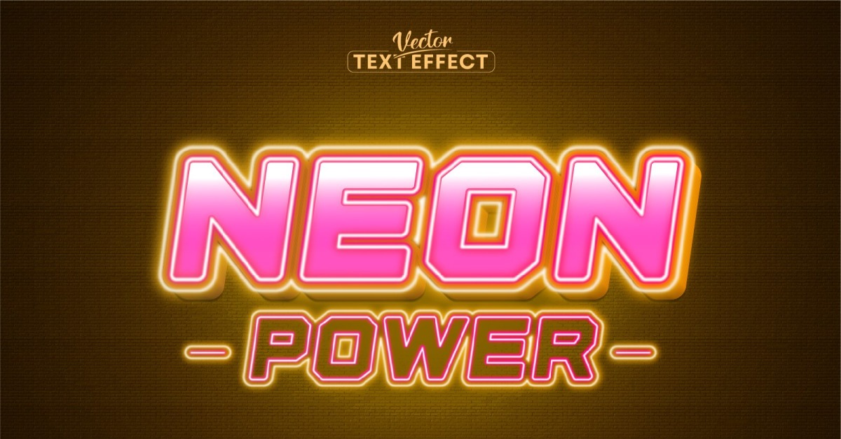 Neon Power - Editable Text Effect, Shiny Neon Light Text Style, Graphics Illustration