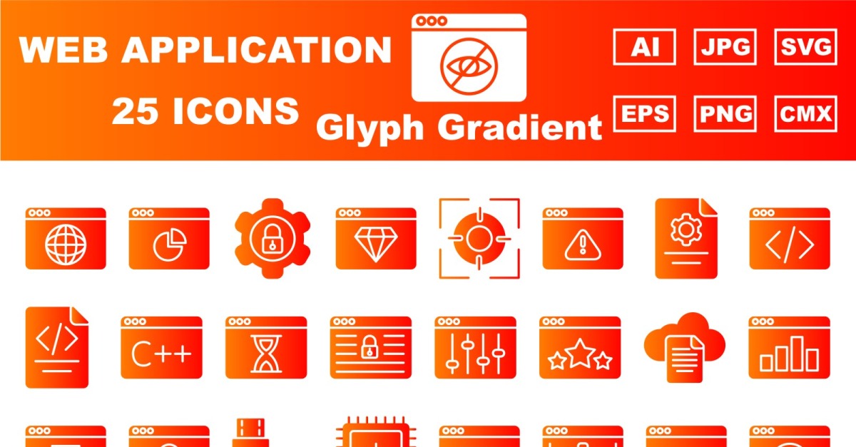 25 Premium Web and Application Glyph Gradient Icon Pack