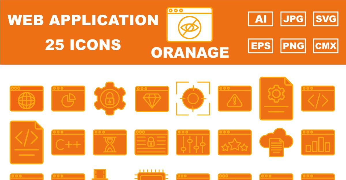 25 Premium Web and Application Orange Icon Pack