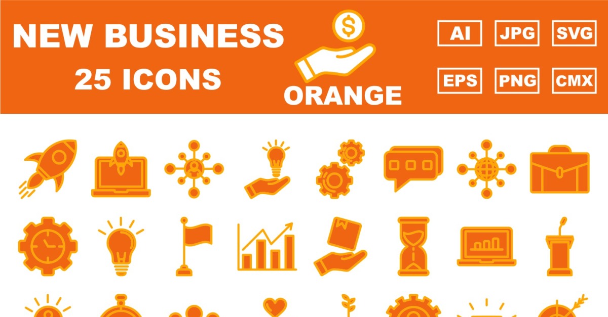 Paquete de 25 íconos naranja premium de nuevos negocios