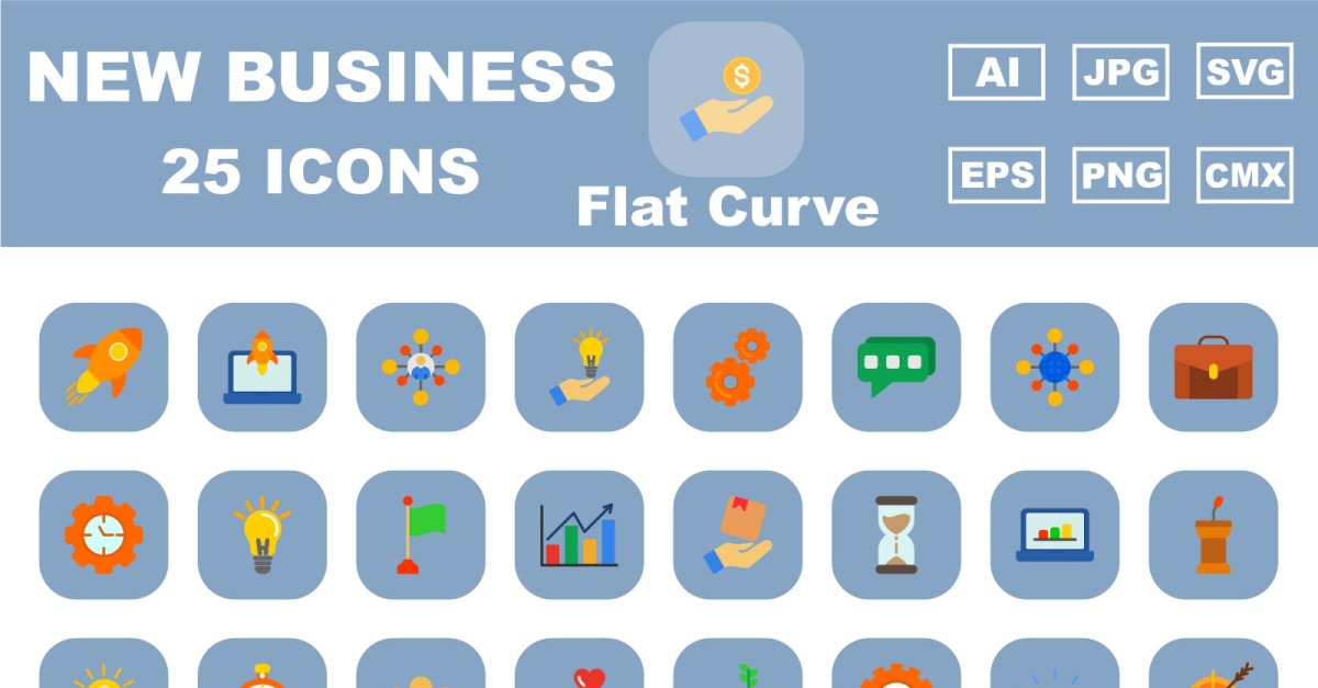 25 Premium New Business Flat Curve Icon Pack