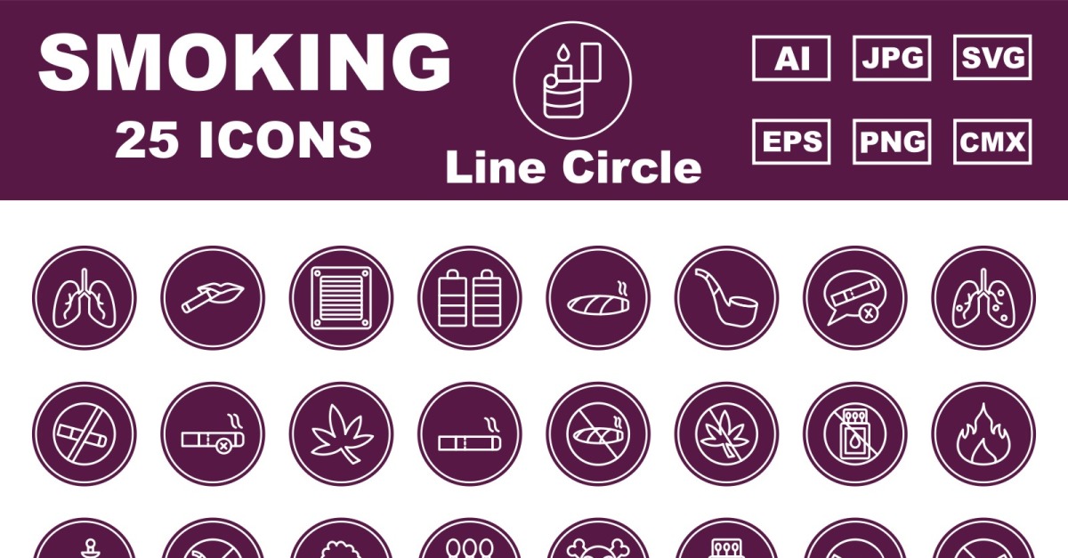 25 Pacote de Ícones de Círculo de Linha de Fumo Premium