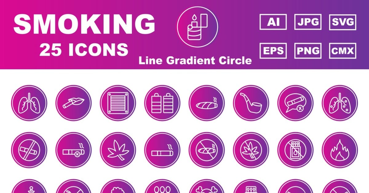 25 Premium Smoking Line Gradient Circle Icon Pack