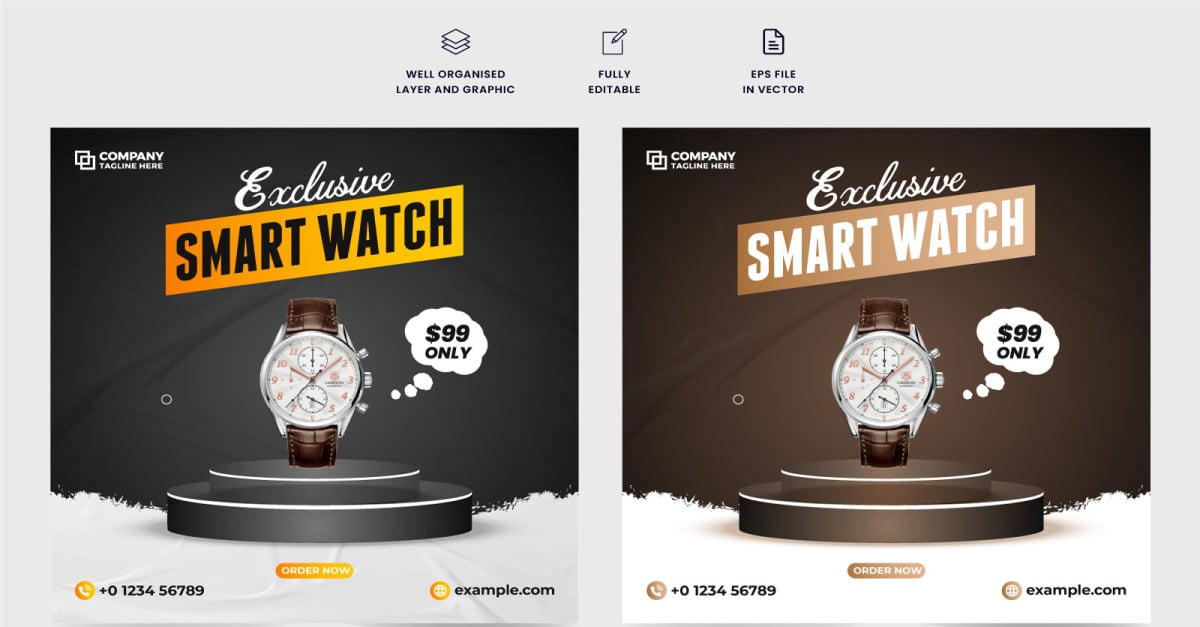 Digital watch web banner template vector - TemplateMonster