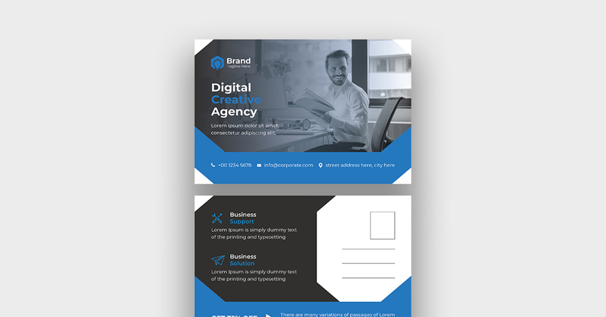 Corporate Modern Business-Postkarten-Design-Vorlage. Blaue Farbe ...