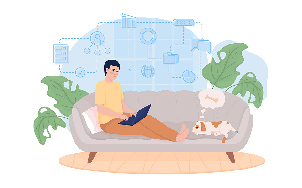 Remote work 2D vector isolated illustration - TemplateMonster