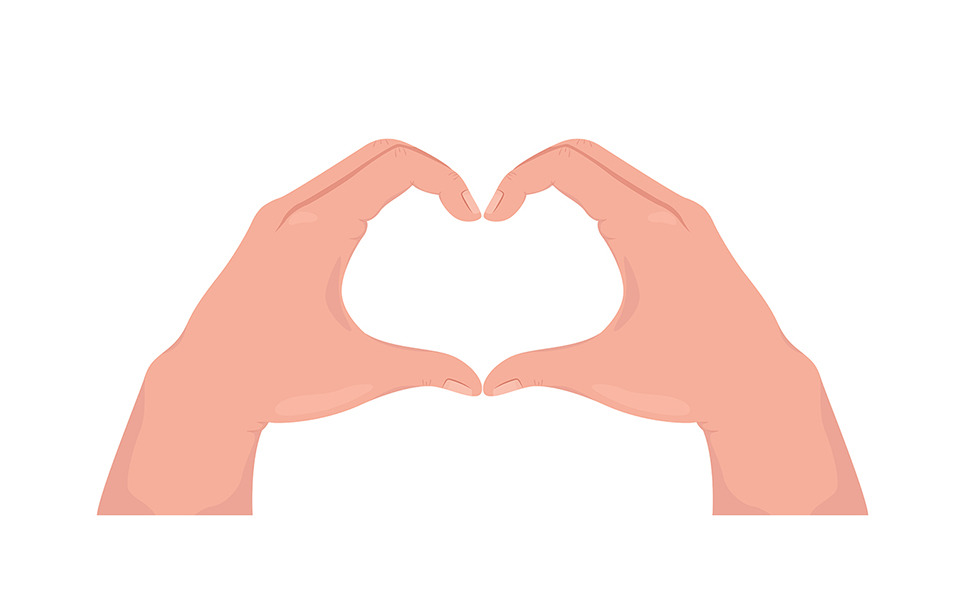 Heart shaped semi flat color vector hand gesture