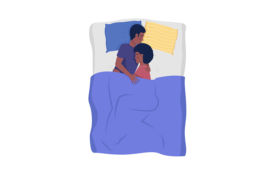 Jeune famille dormant dans la chambre à coucher caractères vectoriels ...