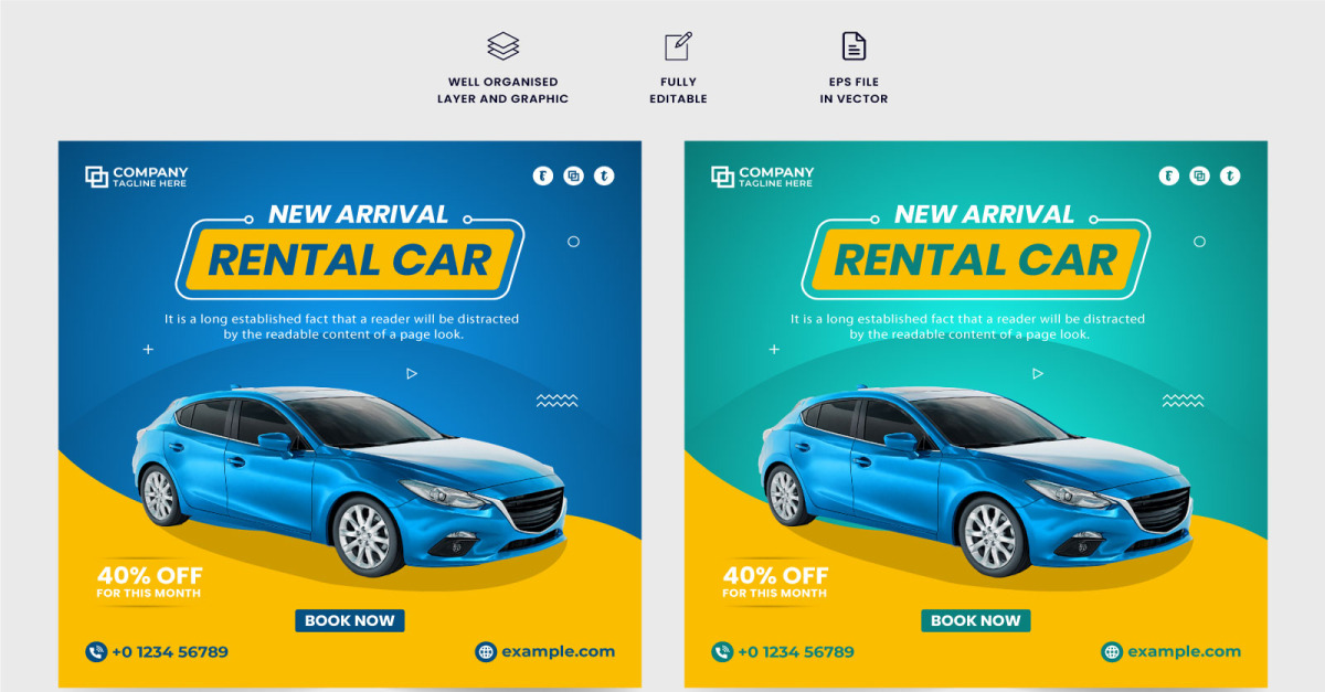 Car rental service social media post - TemplateMonster