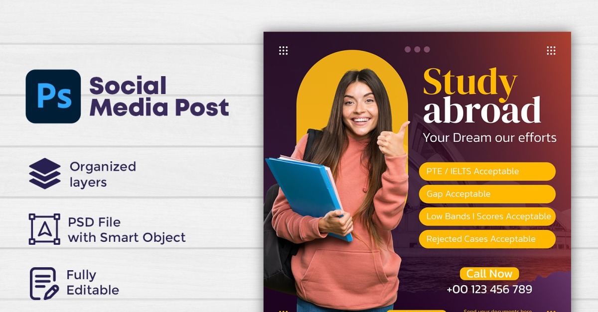 Study Abroad Instagram Post Or Social Media Post Template Design 3