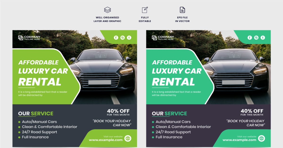 Rent a car business advertisement vector - TemplateMonster