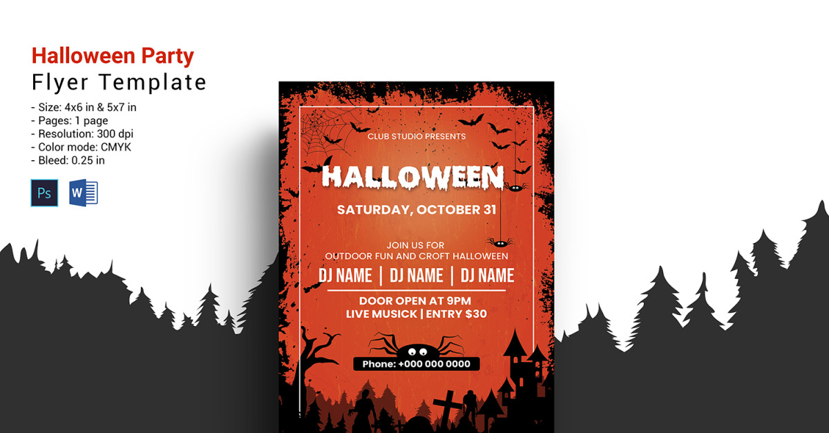 可打印的万圣节派对传单模板 #279515 - TemplateMonster