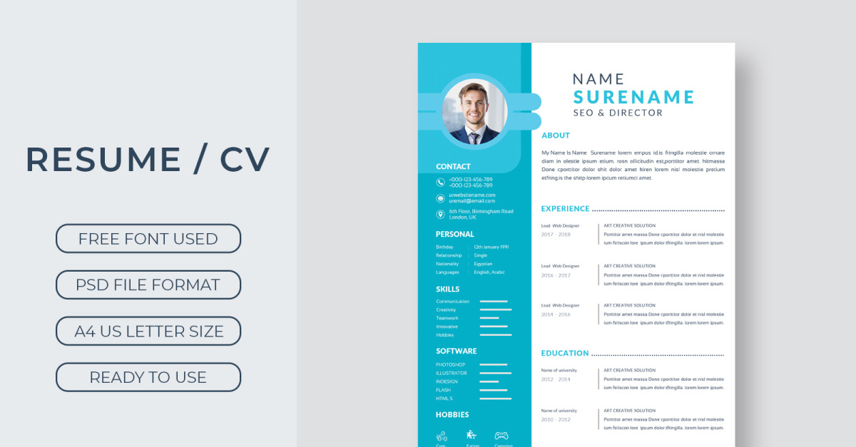 Elegant Professional Resume Cv Layout - TemplateMonster