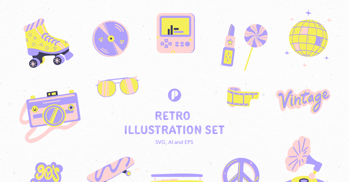 Conjunto de ilustración de elementos retro funky
