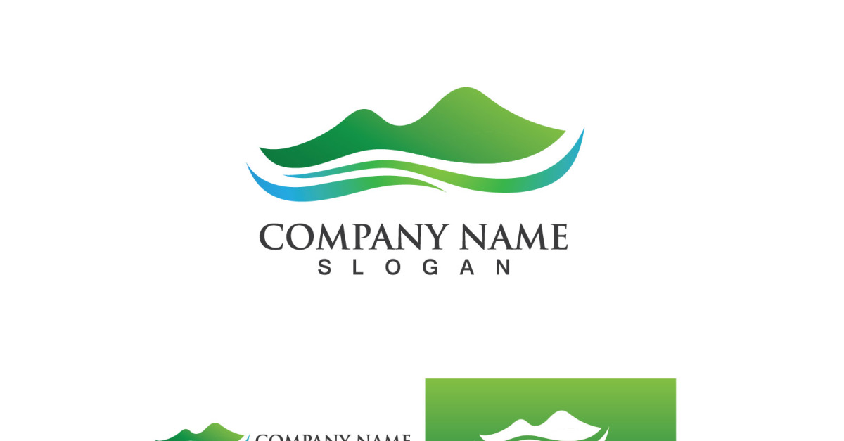 Landscape Mountain Green And Wave Logo Vector V5
