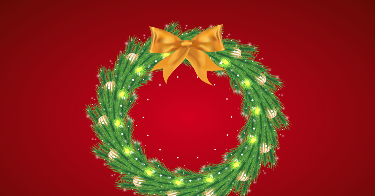Christmas Green Wreath, Golden Ribbon - TemplateMonster
