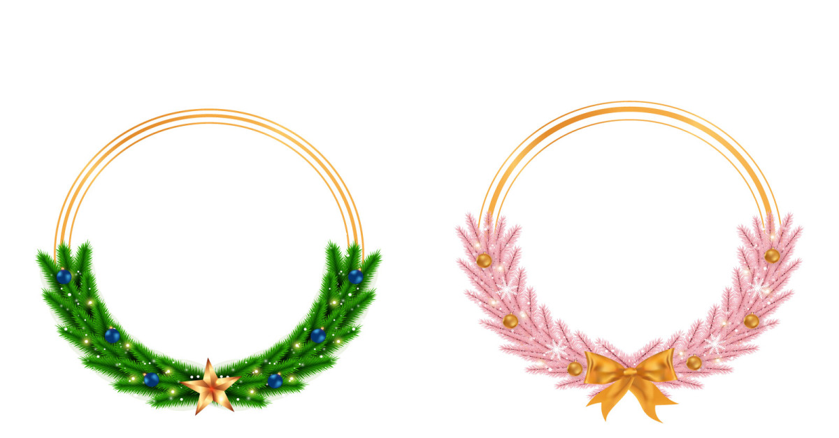 Marco redondo de Navidad con hojas rosas - TemplateMonster