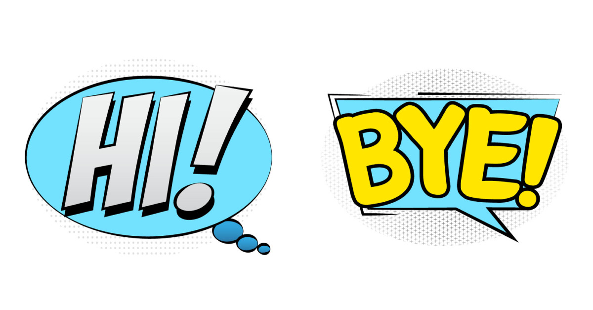 Comic-Popup-Vektor mit Hallo und Tschüss-Text