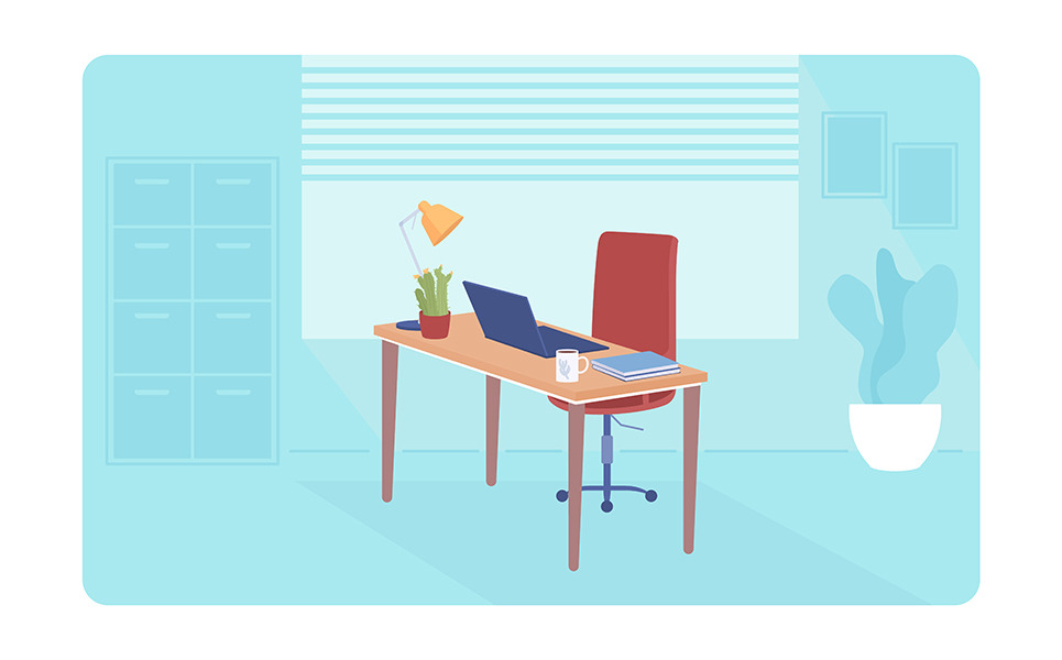 Illustration isolée de vecteur 2D de salle de bureau de directeur pratique