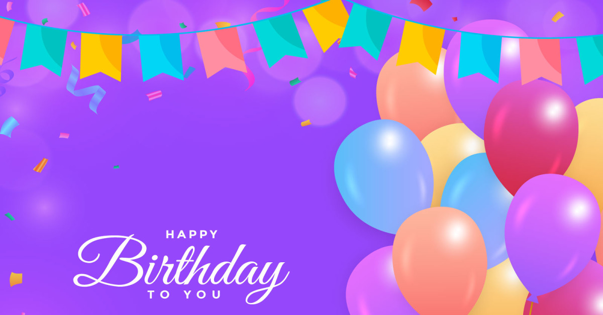 Birthday with Purple Background Balloons - TemplateMonster